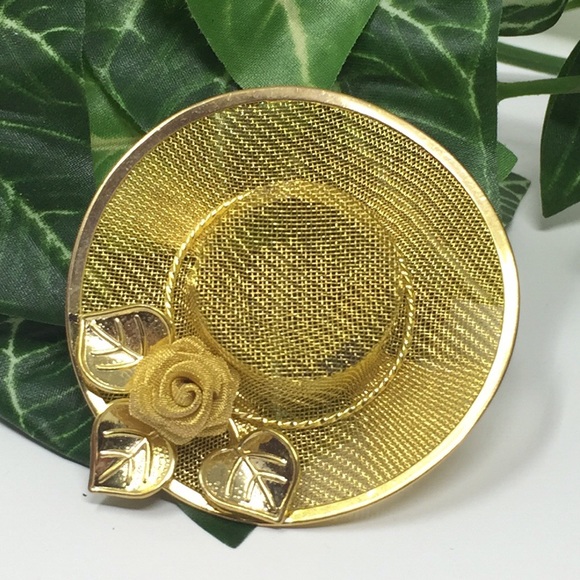 Jewelry | Vintage Gold Wire Mesh Hat Brooch Rose Leaves | Poshmark